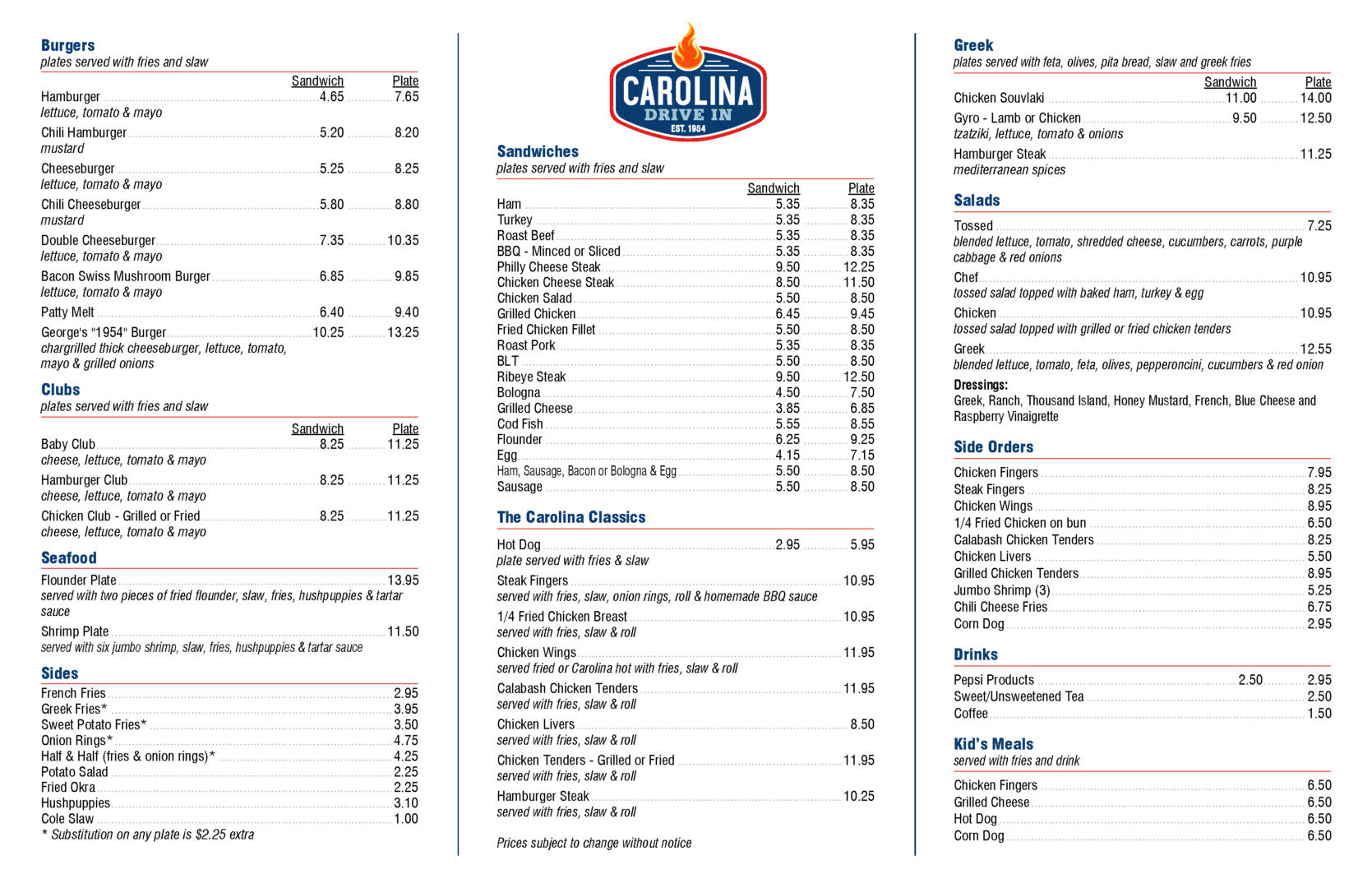 Our Menu - Carolina Drive In